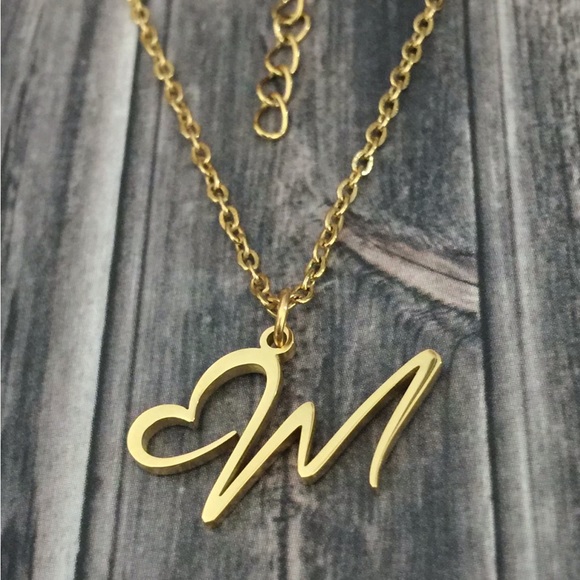 Jewelry | Letter M Cursive Heart Initial Necklace | Poshmark